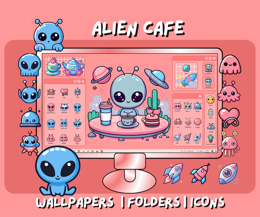 Alien Cafe Funky Desktop Wallpaper Organizer Theme - Minimalist ...