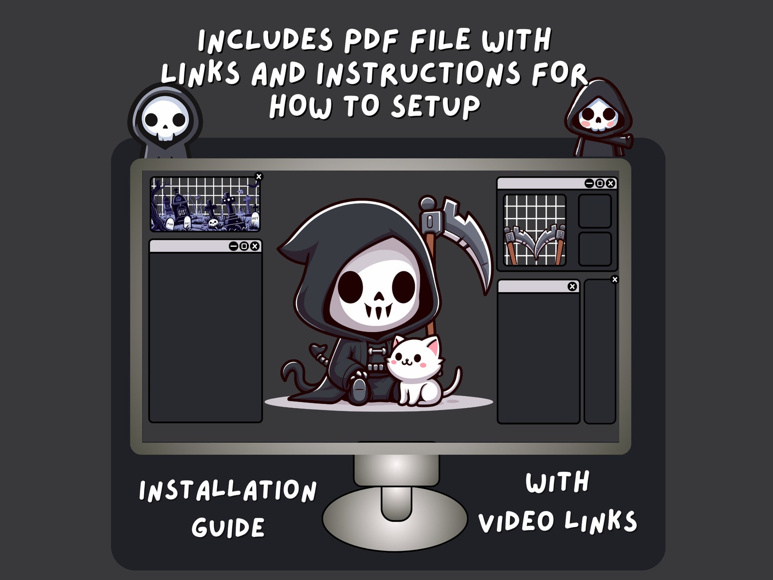 Reaper & Cat Gothic Desktop Wallpaper Organizer Theme - Minimalist ...