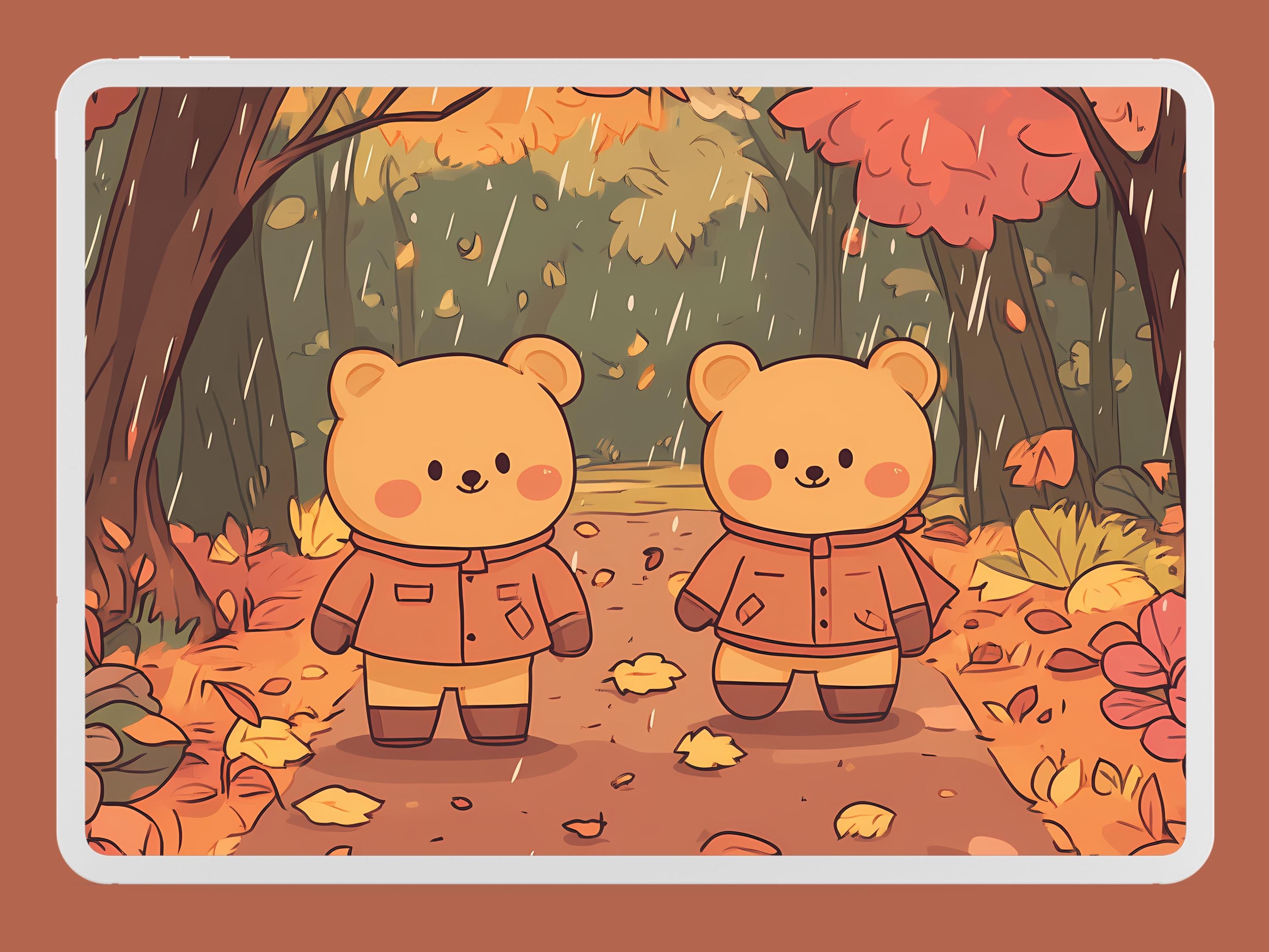 Rainy Bear Wallpaper Cute Kawaii Whimsical Wallpapers Rain Anime Autumn ...