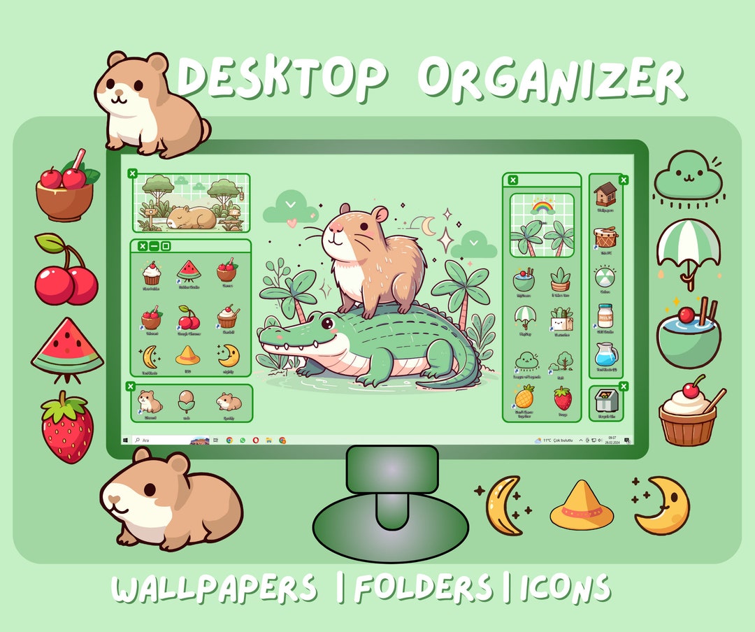 Capybara Funky Desktop Wallpaper Organizer Theme - Minimalist Computer ...
