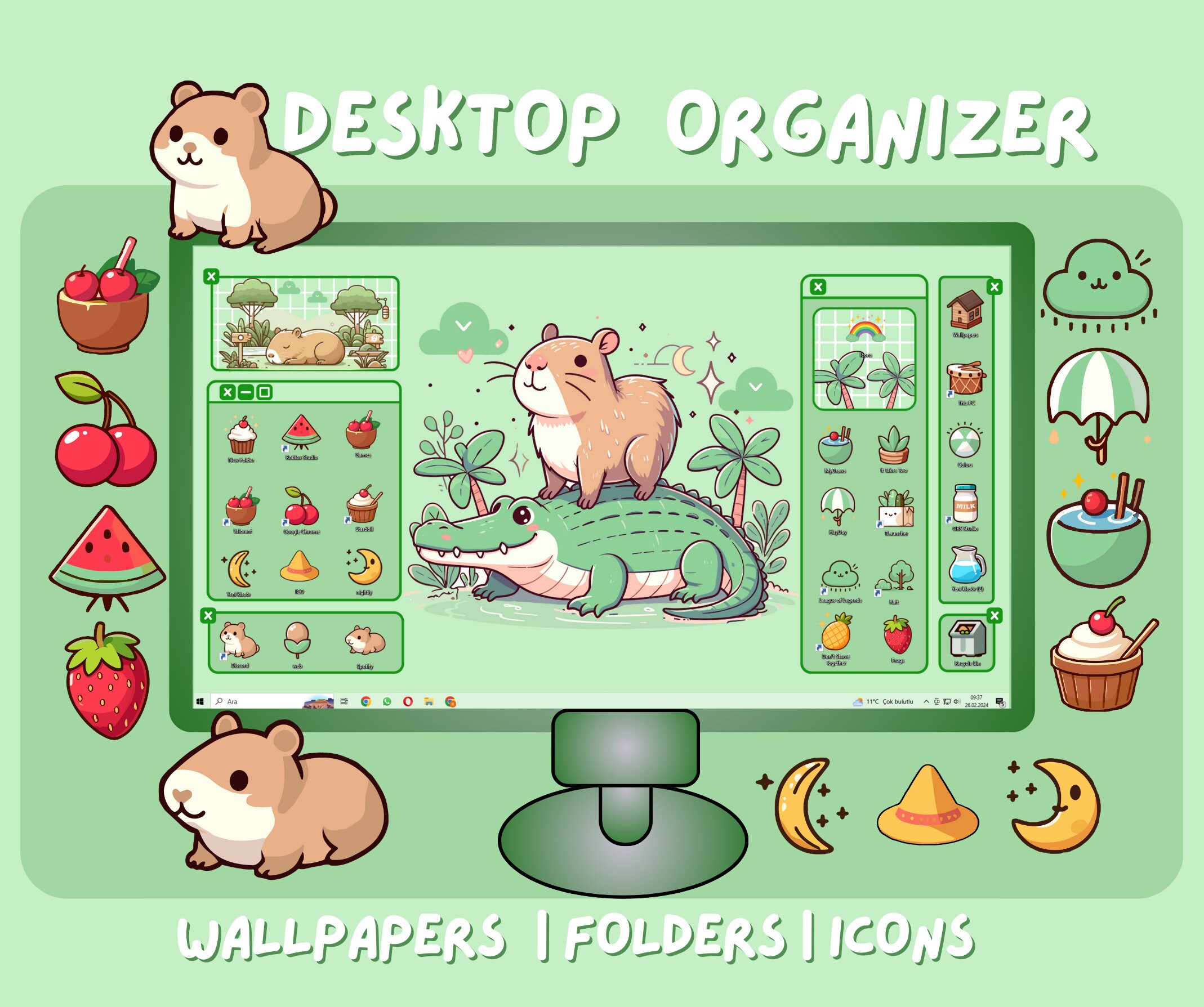 Capybara Funky Desktop Wallpaper Organizer Theme - Minimalist Computer ...