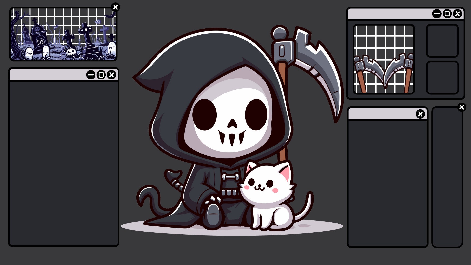 Reaper & Cat Gothic Desktop Wallpaper Organizer Theme - Minimalist ...