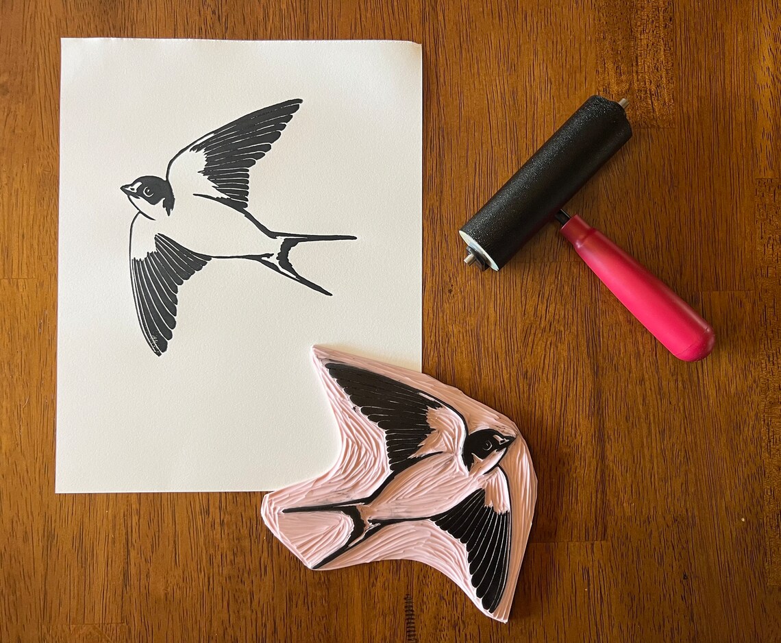 Barn Swallow, Linocut, Original Art Print, Nature Art, Limited Edition, Bird Illustration, Hand ...