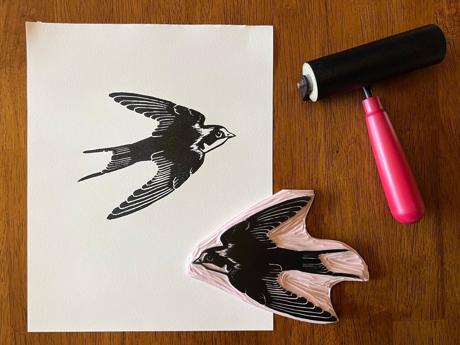 Barn Swallow, Linocut, Original Art Print, Nature Art, Limited Edition, Bird Illustration, Hand ...