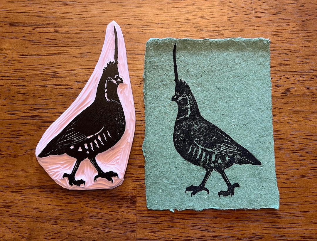 Mountain Quail Mini Print Linocut Original Art Print Nature Art Limited ...