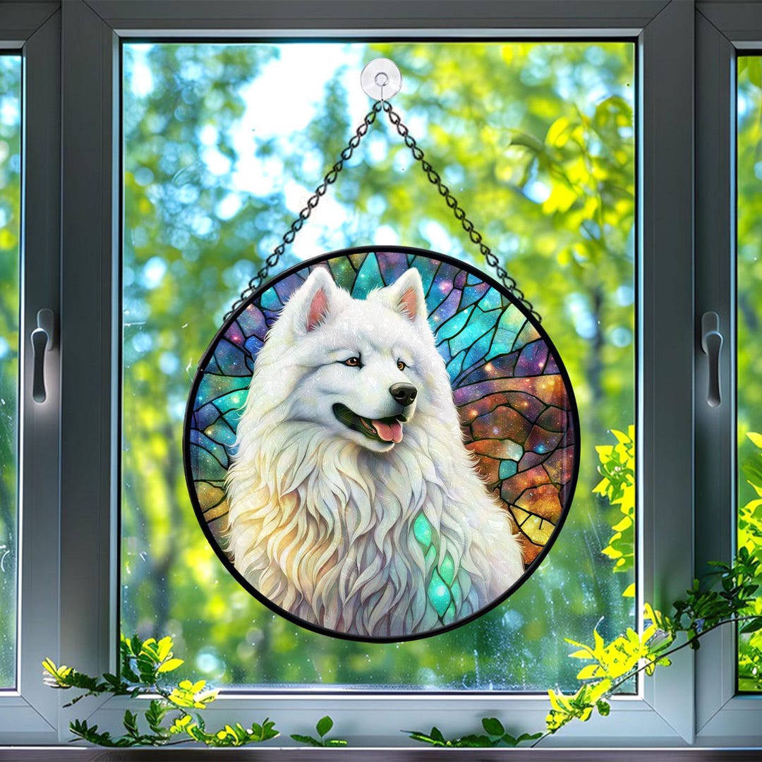 Samoyed Dog Window Hanging Stained Glass, Samoyed Suncatchers for ...