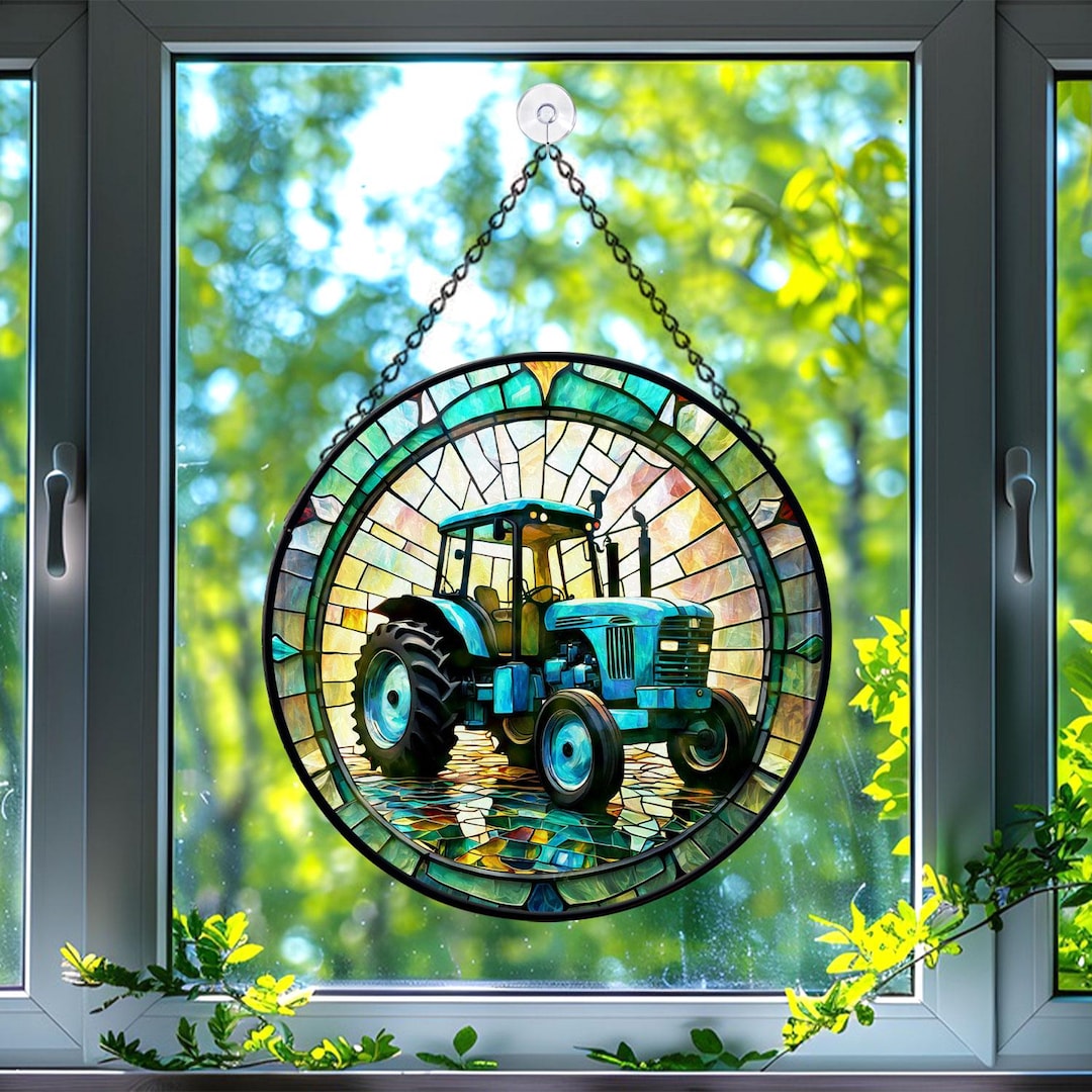 Tractor Window Hanging Stained Glass, Tractor Suncatchers for Windows ...