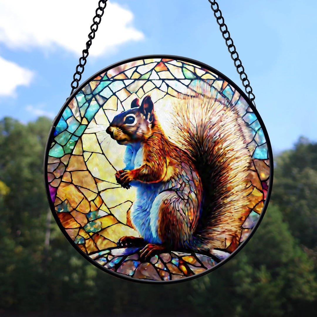 Squirrel Window Hanging Stained Glass, Squirrel Suncatchers for Windows ...