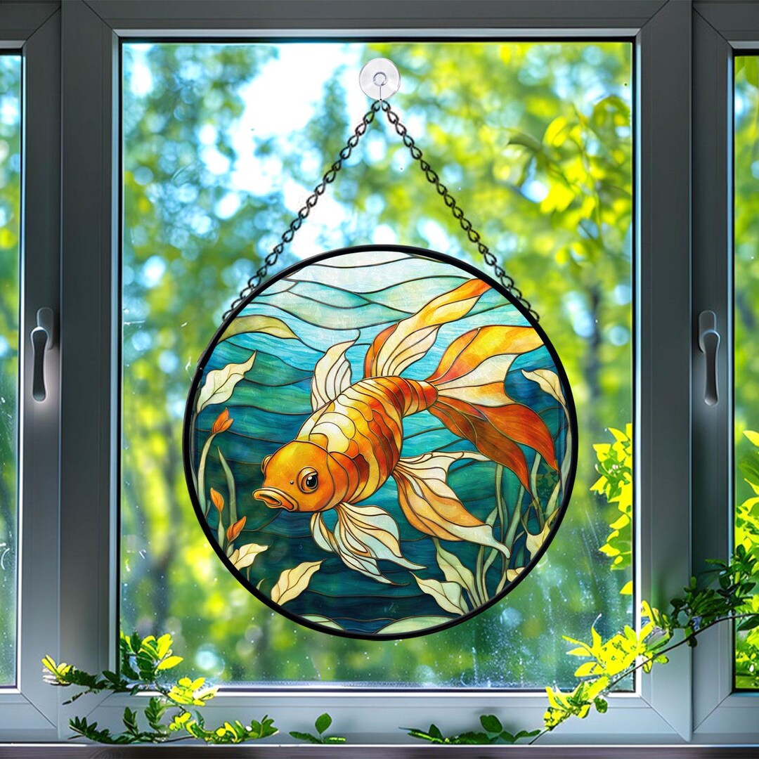Goldfish Unique Suncatcher Stained Glass Decoration, Ornament Colorful ...