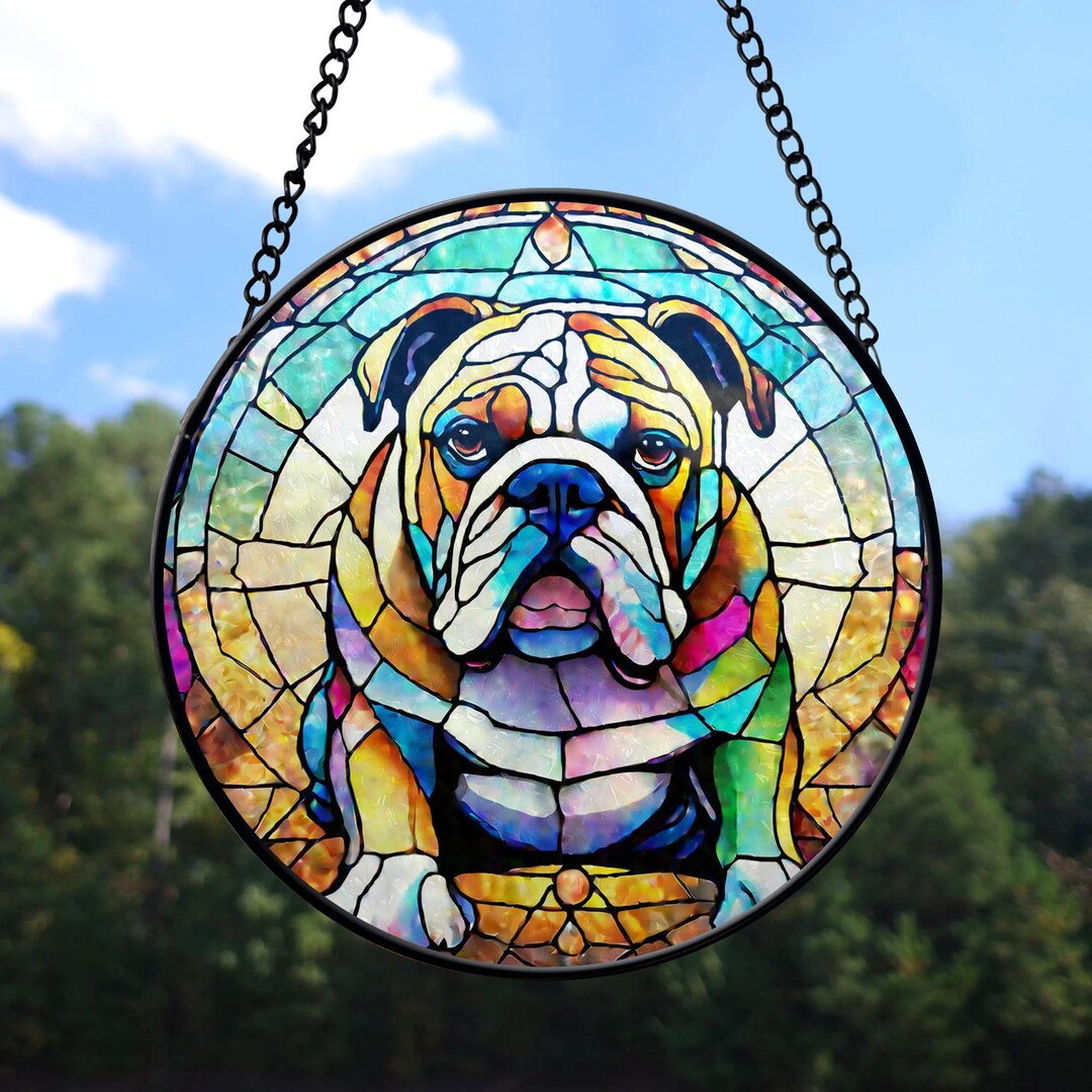 Bulldog Window Hanging Stained Glass, Bulldog Suncatchers for Windows ...