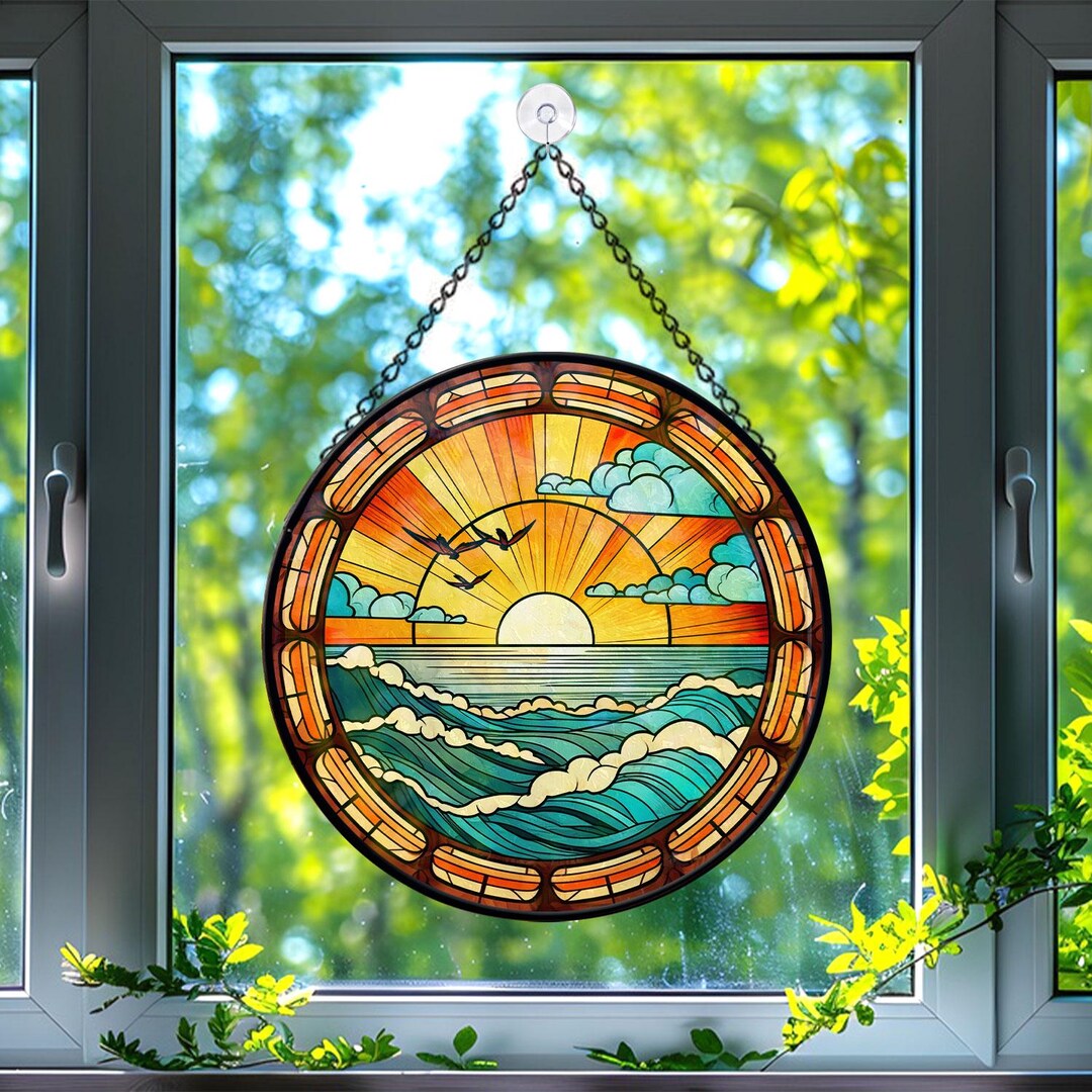 Sunset Window Hanging Stained Glass, Sunset Suncatchers for Windows ...