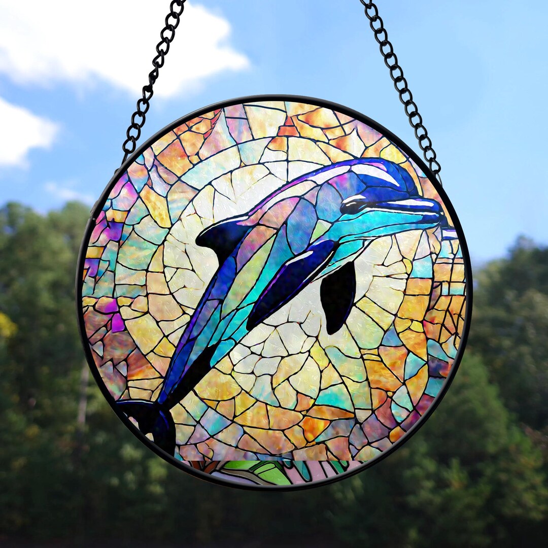 Dolphin Window Hanging Stained Glass, Dolphin Suncatchers for Windows ...