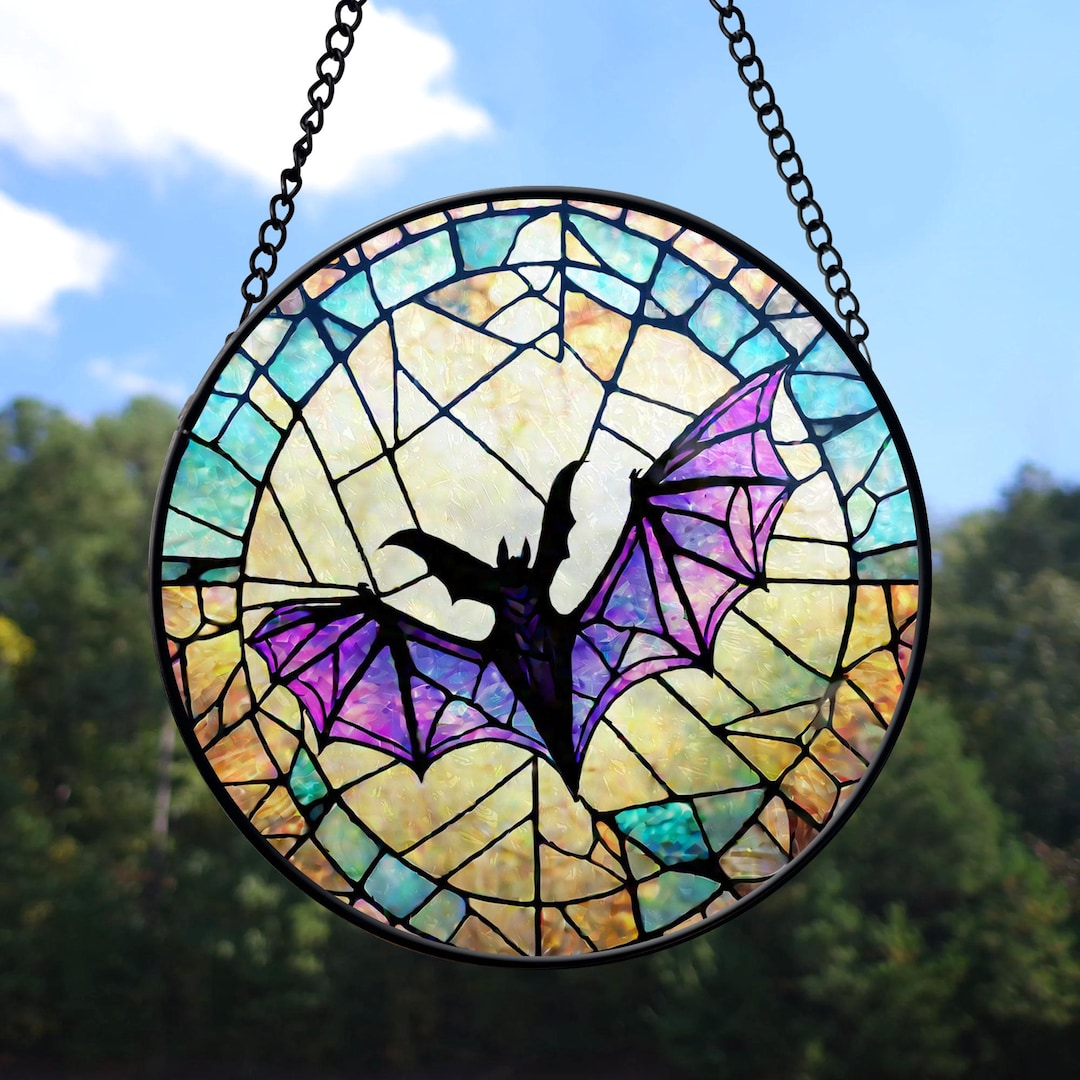 Bat Stained Glass Suncatcher, Window Hanging Decor - Etsy