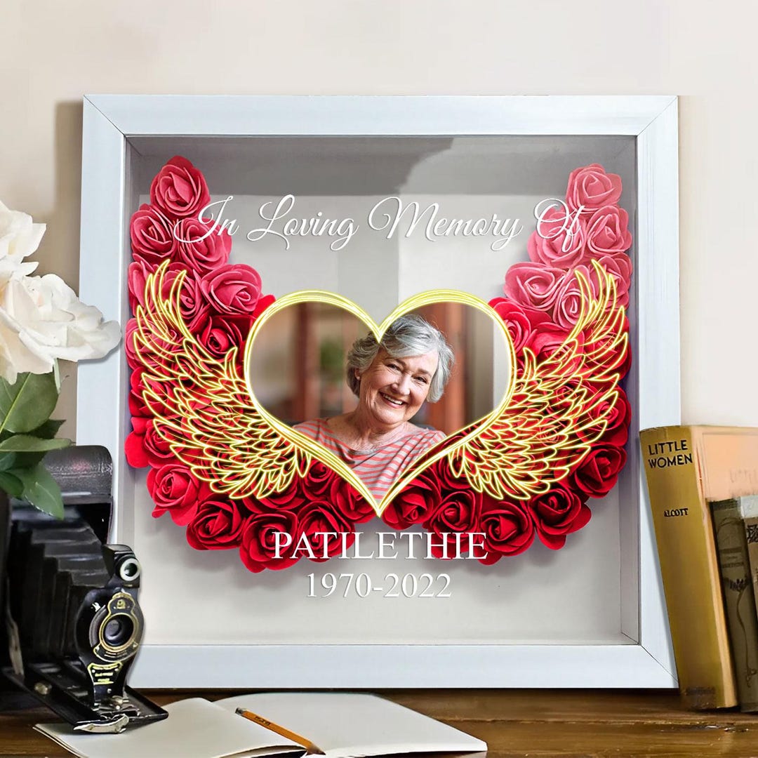 Personalized Memorial Flower Shadow Box, Custom Memorial Box, Memorial ...