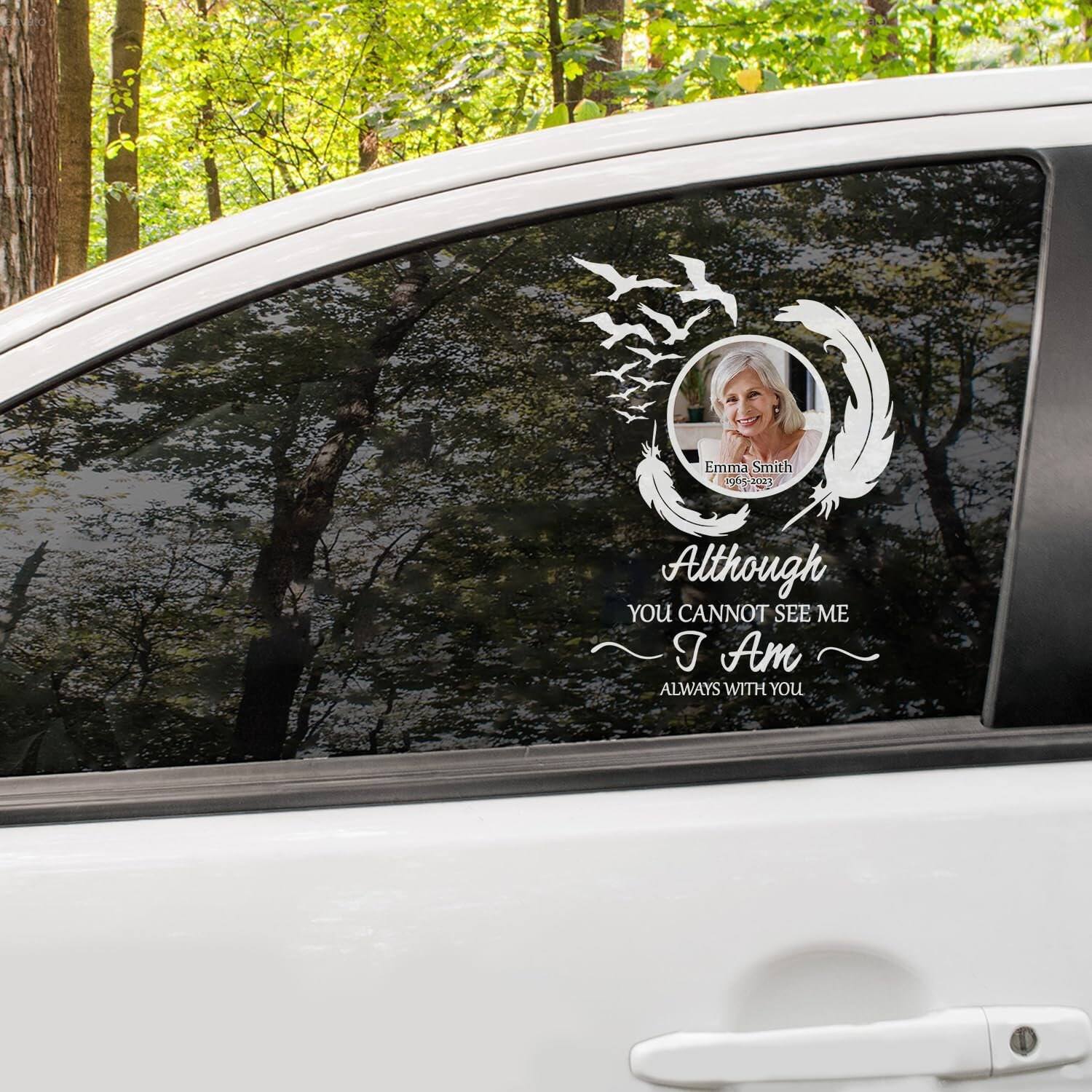 Personalized Memorial Car Decal, Feather Photo, in Loving Memory - Etsy