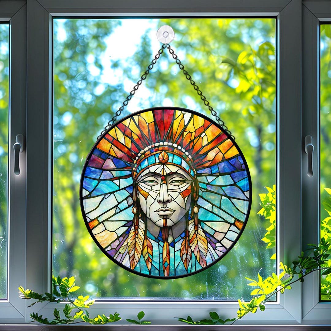 Native American Window Hanging Stained Glass, Native American ...