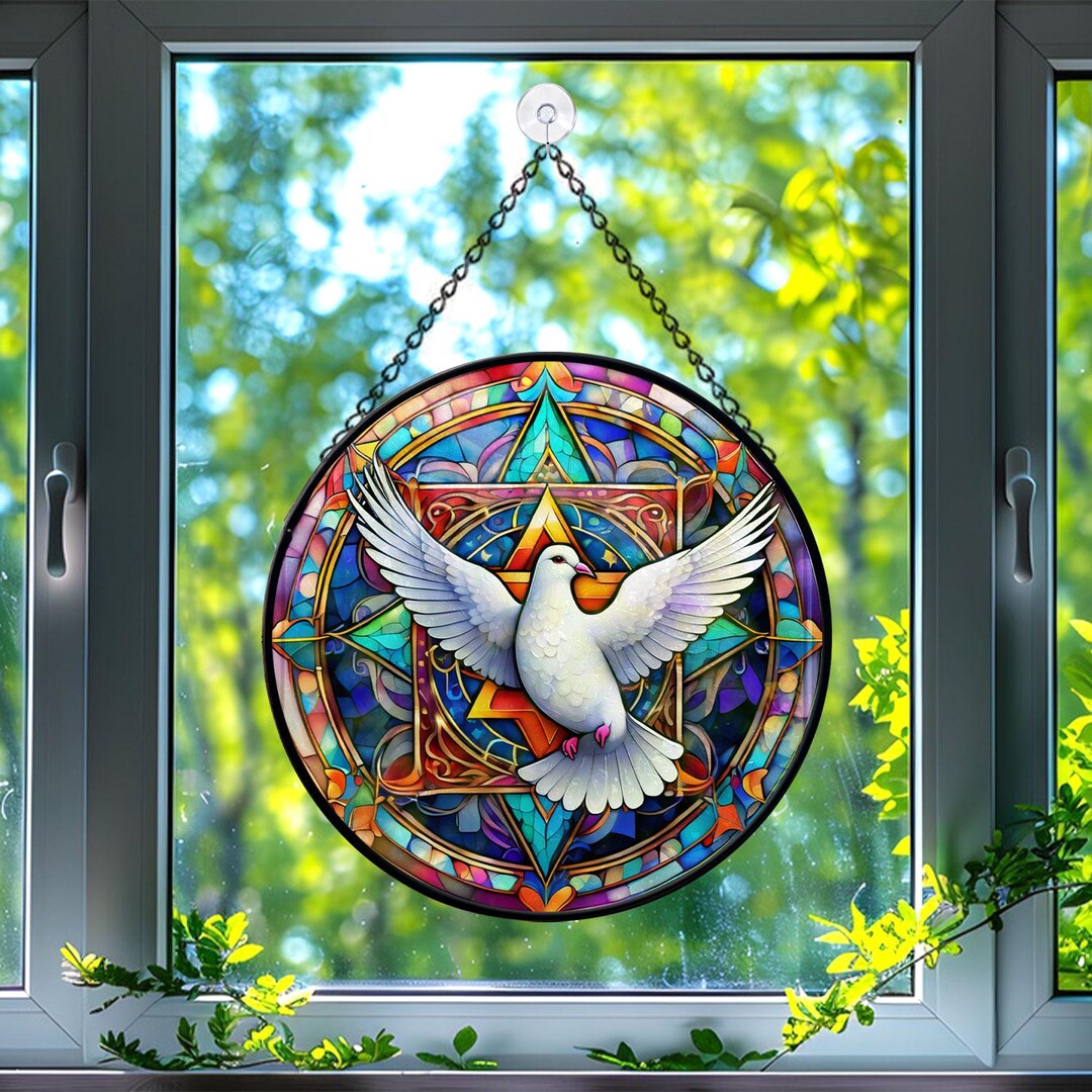 Dove and Star of David Window Hanging Stained Glass, Dove Star of David ...
