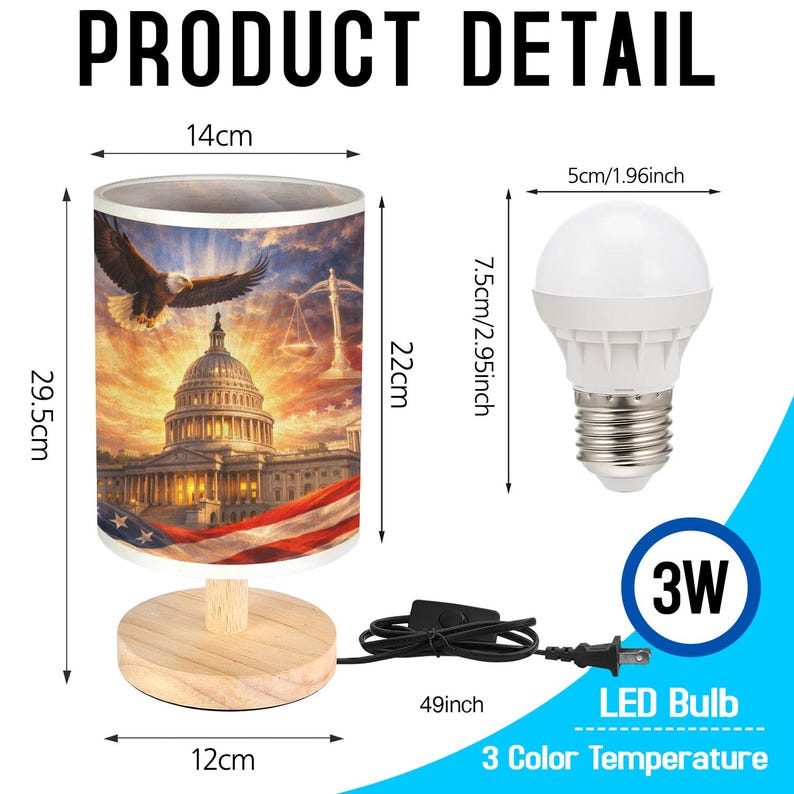 American Pride Table Lamp, 250th Anniversary Decor, Bedroom Nightstand ...