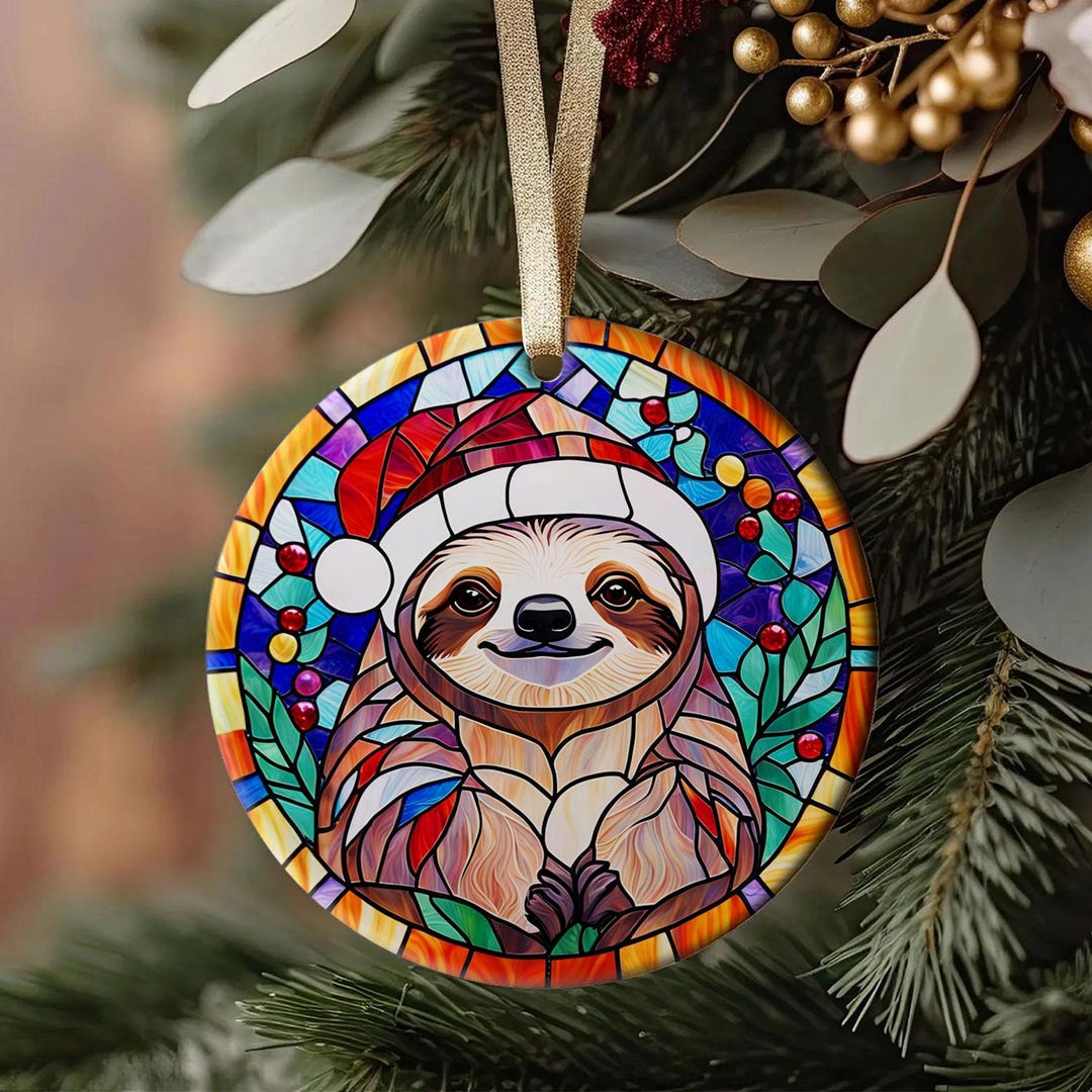 Sloth Ceramic Round Ornament, Cute Lovely Ornament for Christmas Decor ...