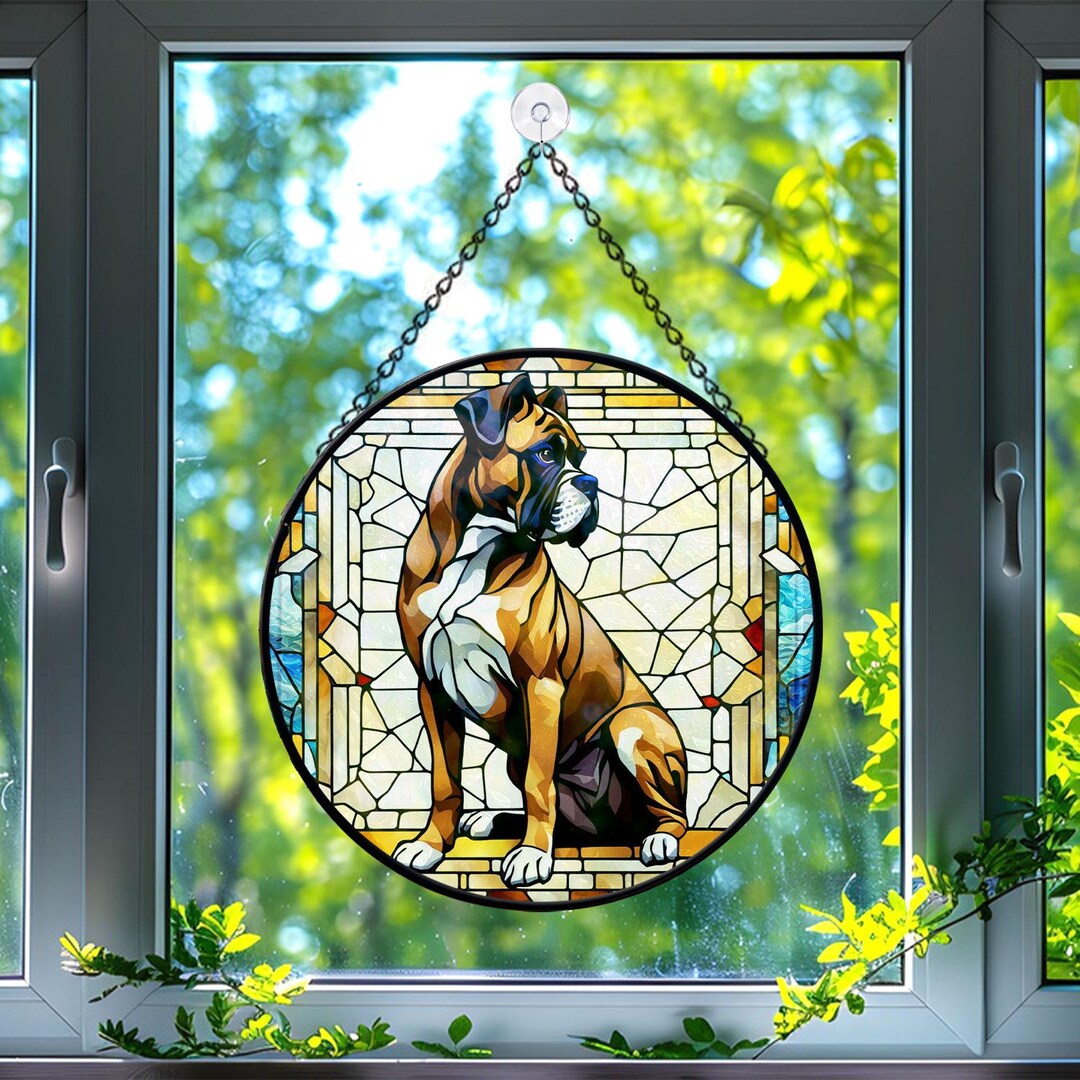 Boxer Dog Window Hanging Stained Glass, Boxer Dog Suncatchers for ...