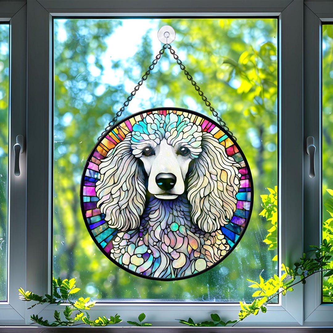 Poodle Window Hanging Stained Glass, Poodle Suncatchers for Windows ...