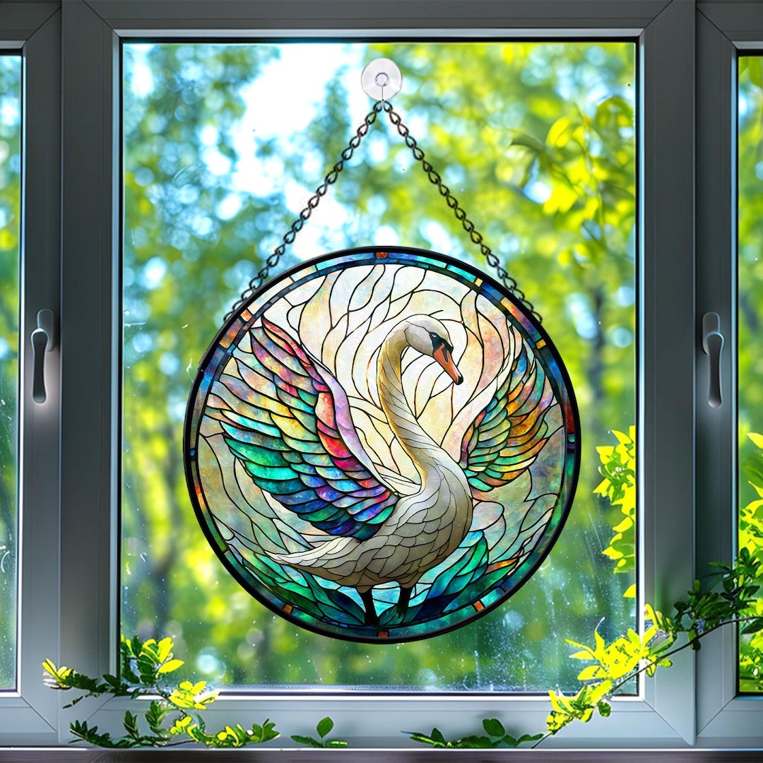 Swan Window Hanging Stained Glass, Swan Suncatchers for Windows Stained ...