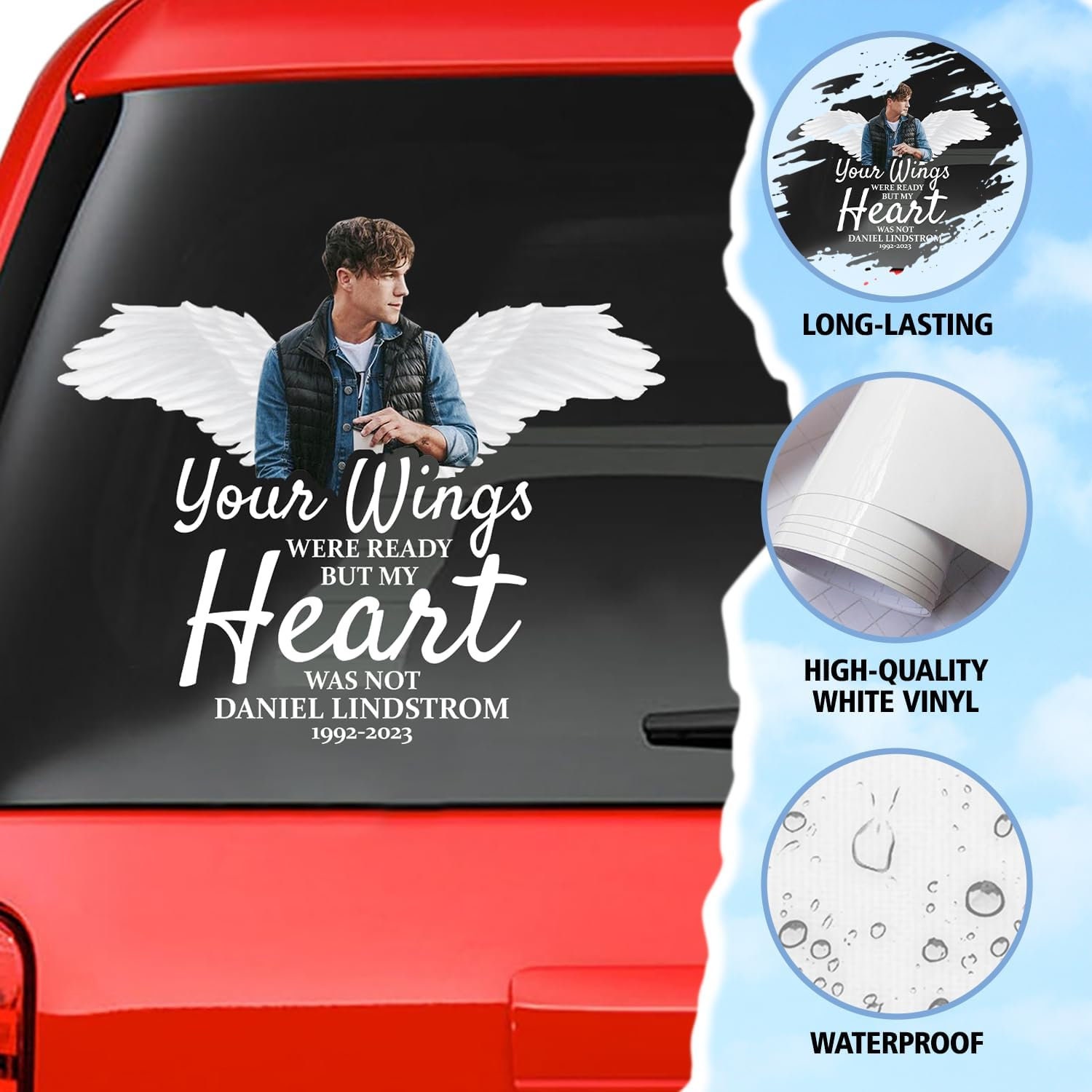 Personalized Name Memorial Car Decal, your Wings Were Ready but My ...