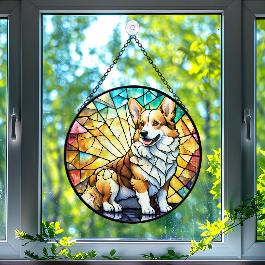 Corgi Dog Window Hanging Stained Glass, Corgi Suncatchers for Windows ...