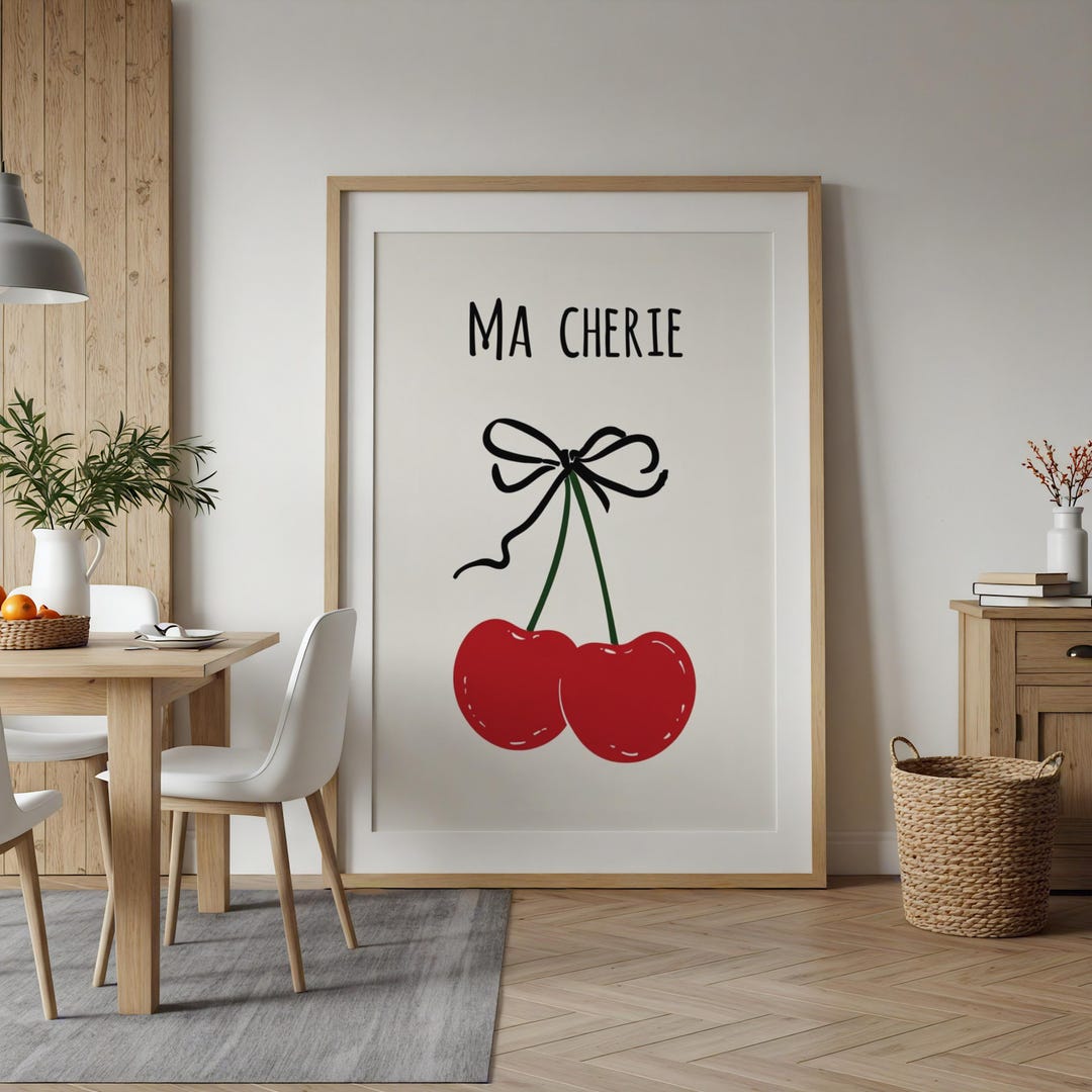 Ma Cherie Cherry Printable Wall Art, Romantic French Quote, Minimalist ...