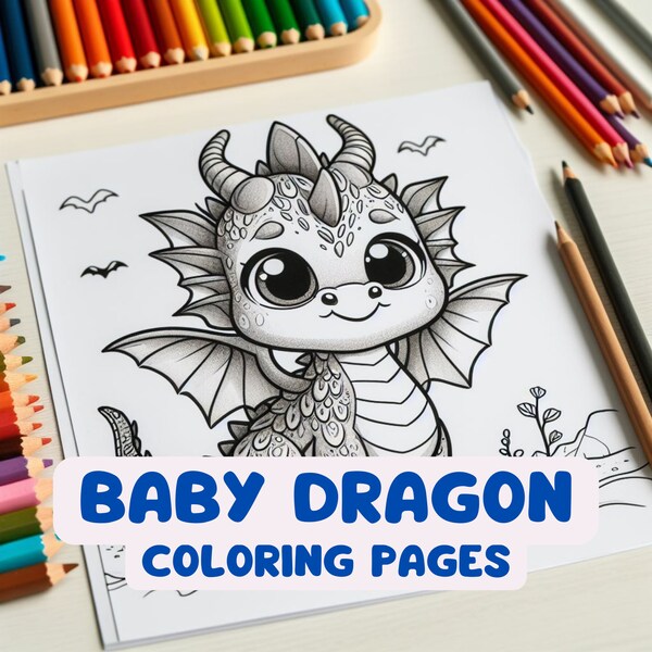 Baby Dragon Coloring Page - Etsy