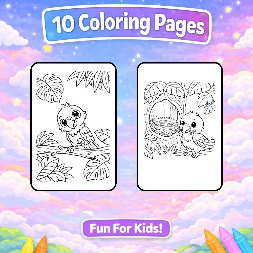 Parrot Coloring Pages 10 Pages Tropical Bird Printable PDF - Etsy