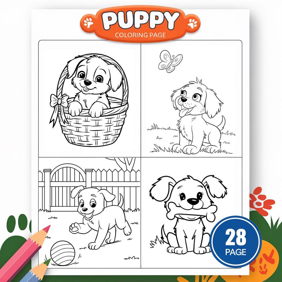 Puppy Coloring Book - 28 Printable Puppy Coloring Pages - Cute Kids ...
