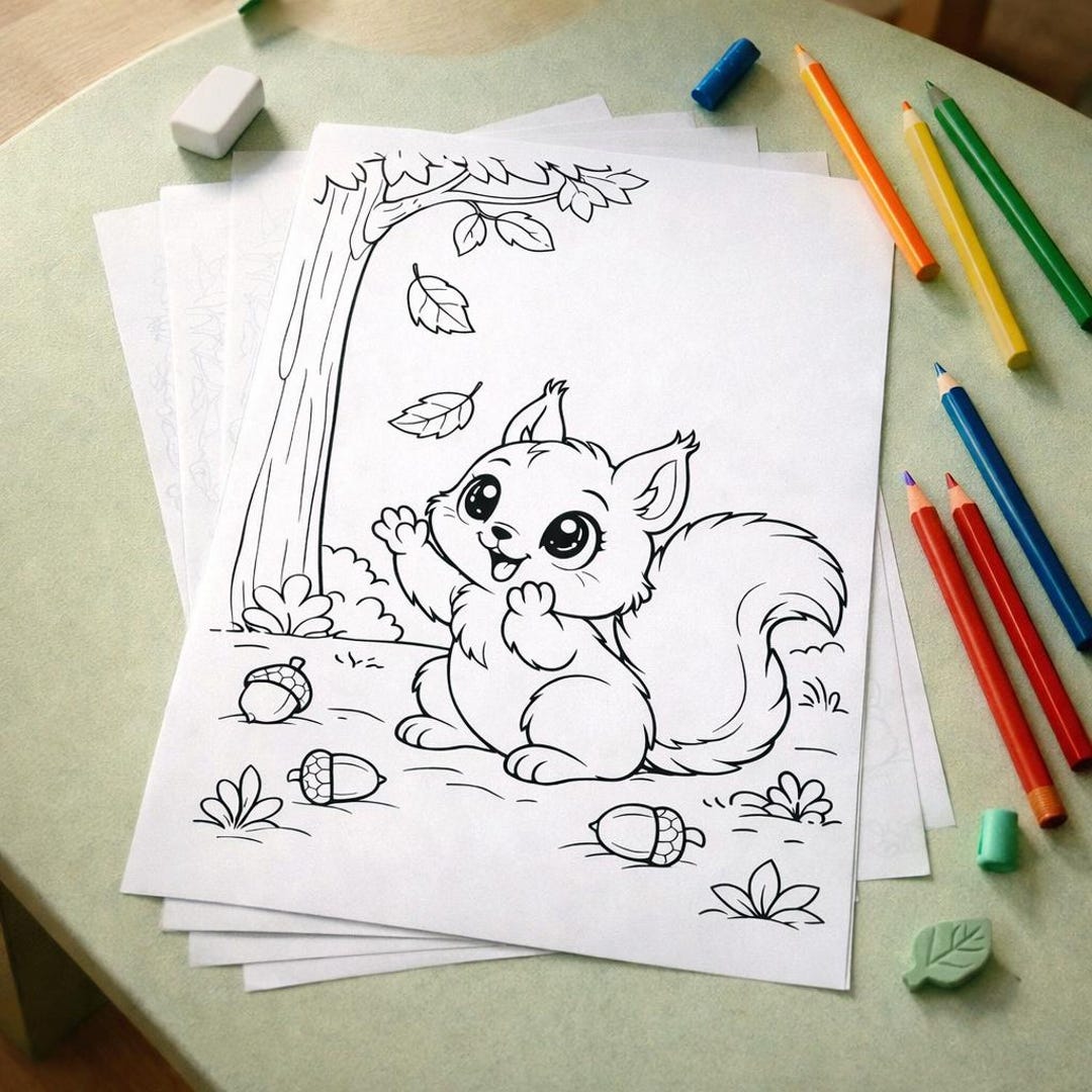 Squirrel Coloring Pages 10 Page Printable Forest Squirrel Activity ...