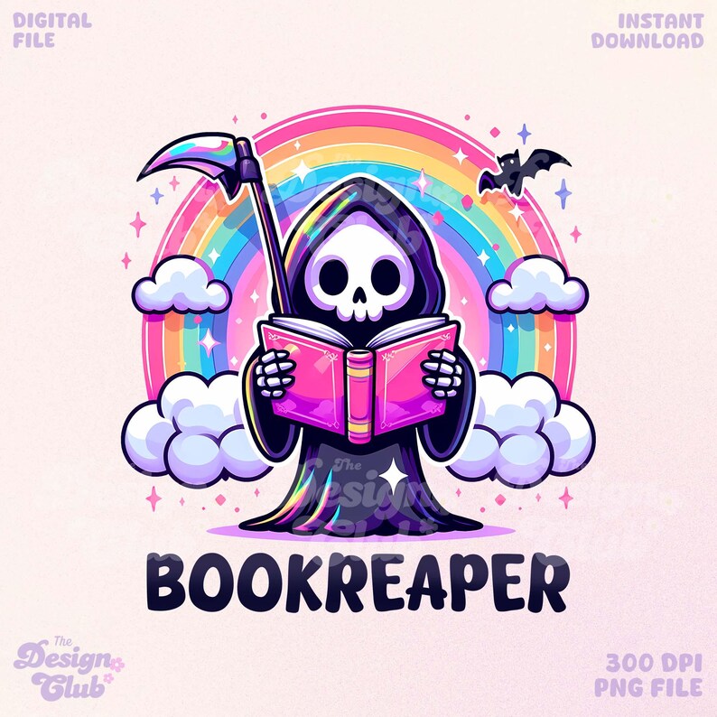 Skeleton Bookreaper PNG, Book Lover, Booktrovert, Cute Trendy Bookish ...