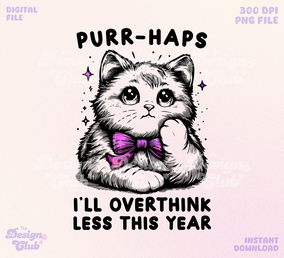 New Year's Resolution PNG, Overthinking Cute Cat PNG, Trendy Vintage ...