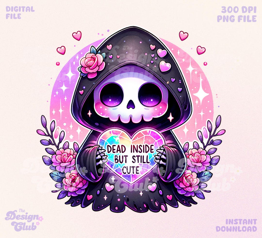 Dead Inside but Still Cute PNG, Pastel Goth Grim Reaper, Spooky Vibes ...