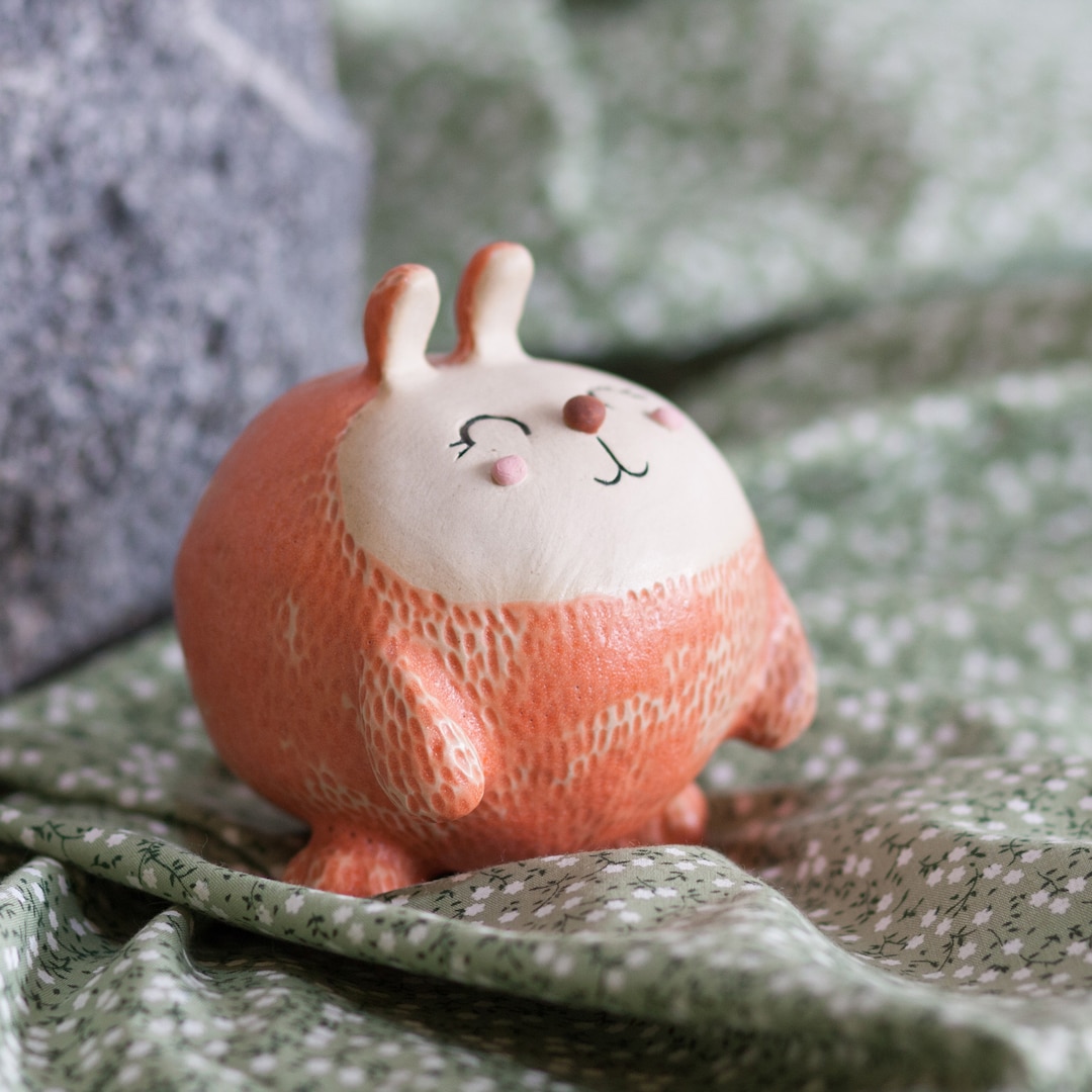 Ceramic Rabbit Sculpture, Handmade Rabbit Figurine,ceramic Bunny,orange ...