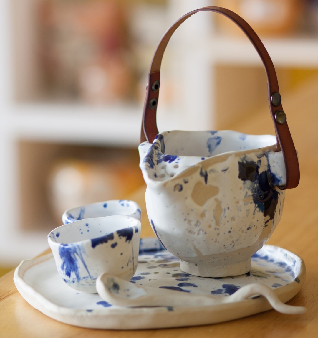 Ceramic Tea Pot Set,tea Set,abstract Tea Set,tea Canister and 2 Tea Cups,chinese Tea Set With ...