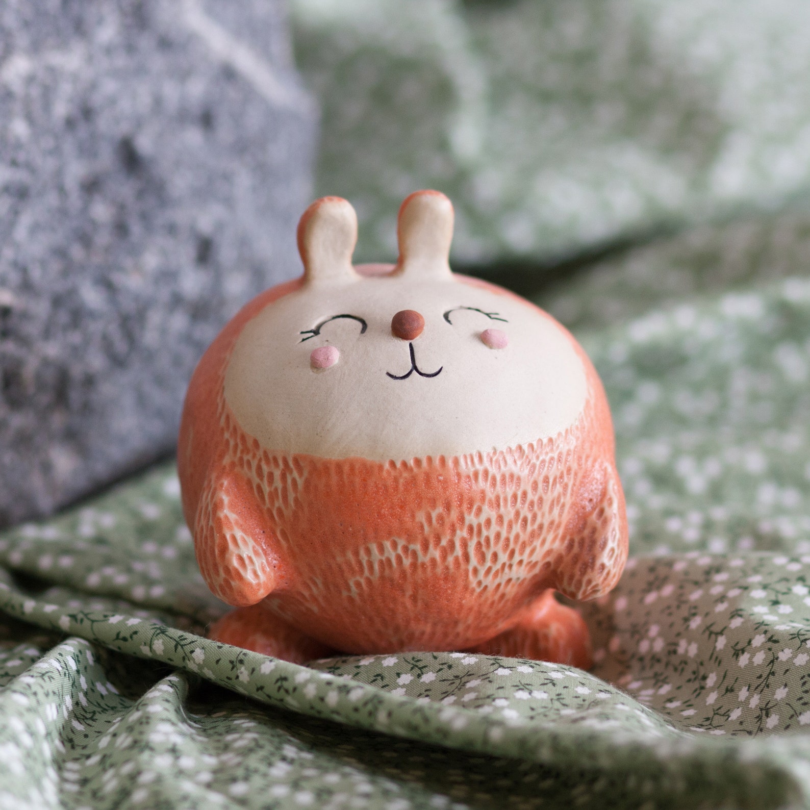 Ceramic Rabbit Sculpture, Handmade Rabbit Figurine,ceramic Bunny,orange ...