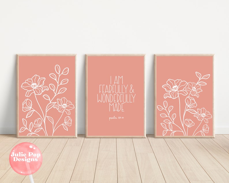 Christian Bible Verse Pink Wildflower Nursery Wall Art, Fearfully ...