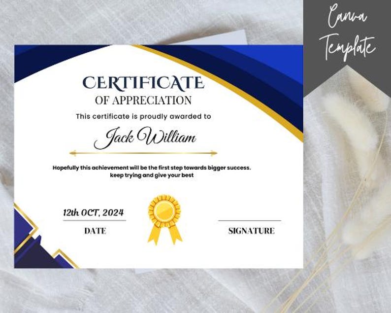 Editable Appreciation Certificate Template, Printable Certificate of Appreciation Recognition ...