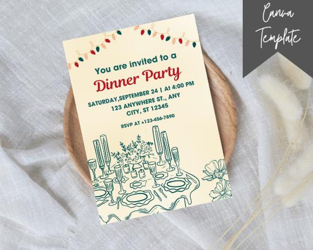 Editable Dinner Party Invitation Template, Editable Birthday Dinner ...