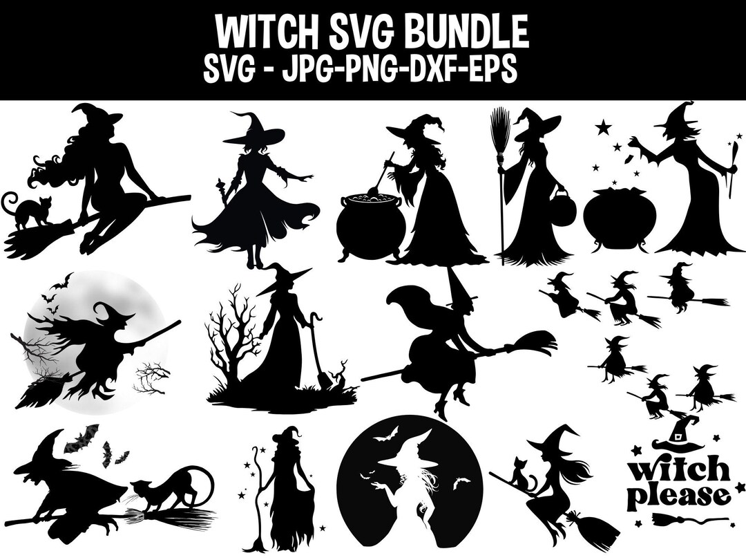 Witch SVG Bundle: Halloween Silhouette Clipart, Salem Cut Files ...