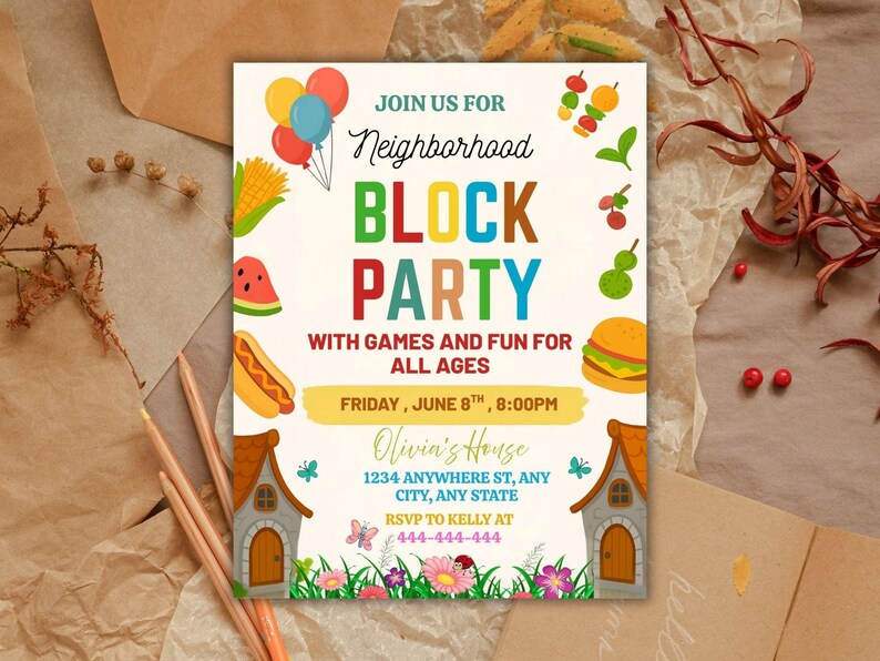 EDITABLE Neighborhood Block Party Invitation, Bbq Picnic Summer Party ...