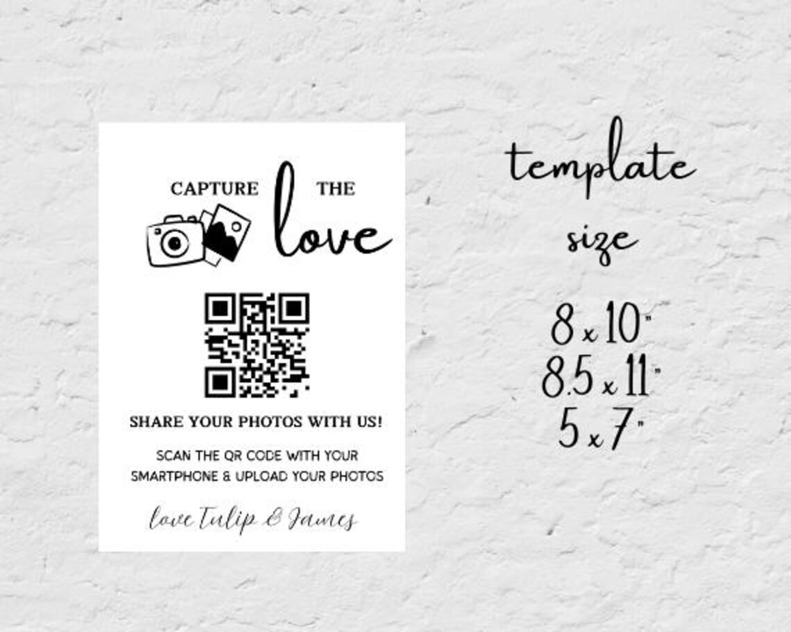 Editable Capture the Love QR Code Scan, Printable Wedding Photos Sign ...