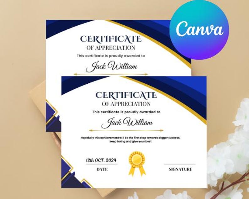 Editable Appreciation Certificate Template, Printable Certificate of Appreciation Recognition ...