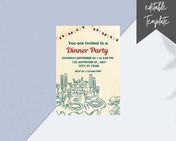 Editable Dinner Party Invitation Template | Canva BBQ Invite Printable ...
