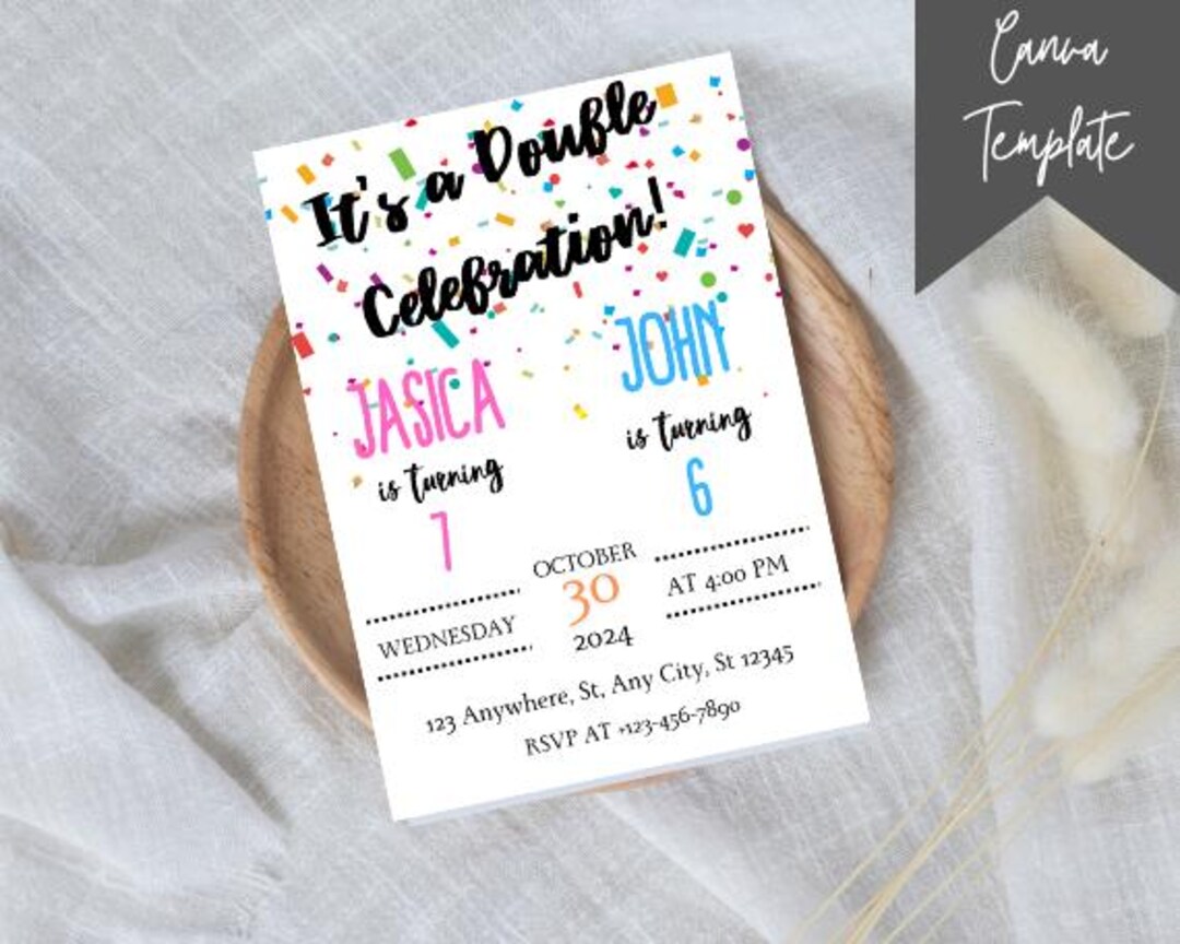 Editable Joint Birthday Invitation: Double Celebration (canva Template ...