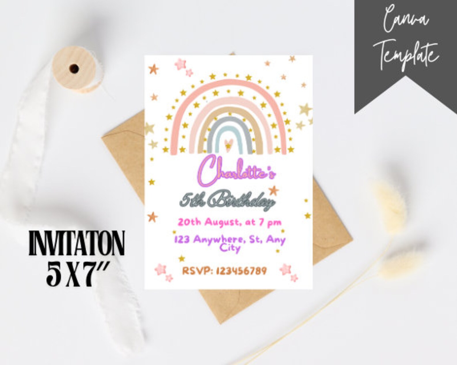 Editable Pastel Rainbow Birthday Invitation Template, Colorful Rainbow ...