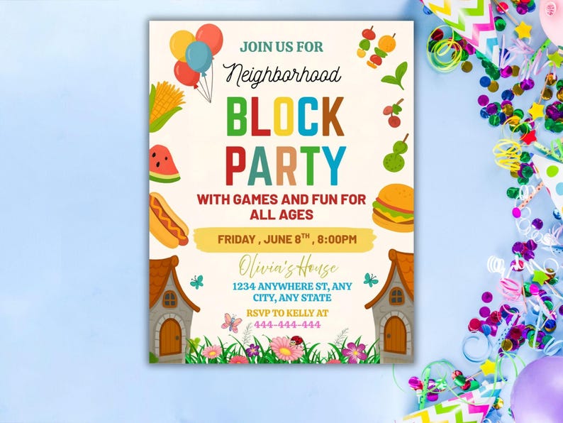 EDITABLE Neighborhood Block Party Invitation, Bbq Picnic Summer Party ...